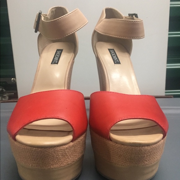 Shoemint | Shoes | Red And Tan Platform Sandals | Poshmark